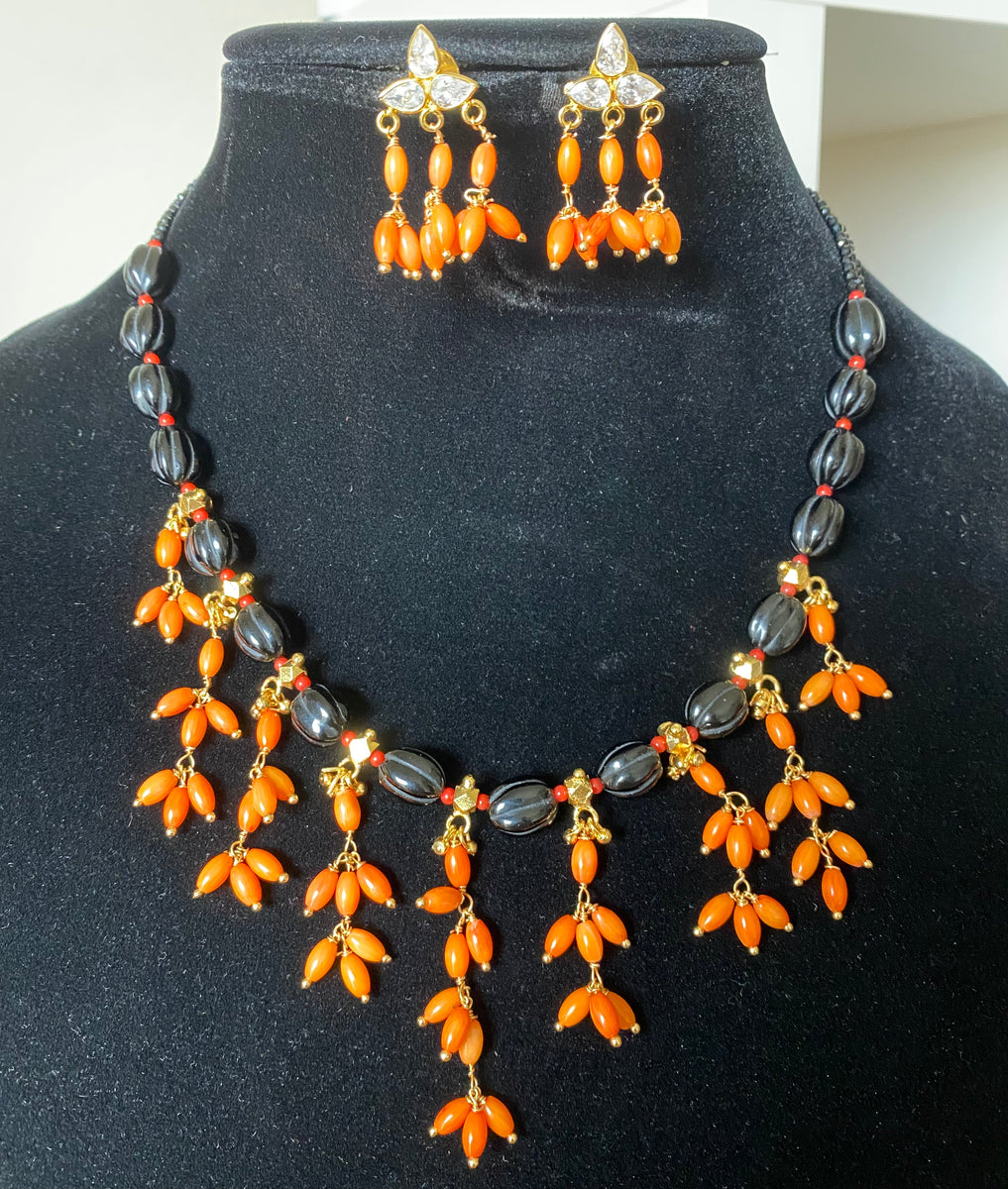 Coral Drops Black Beads Set – Taraali LLC